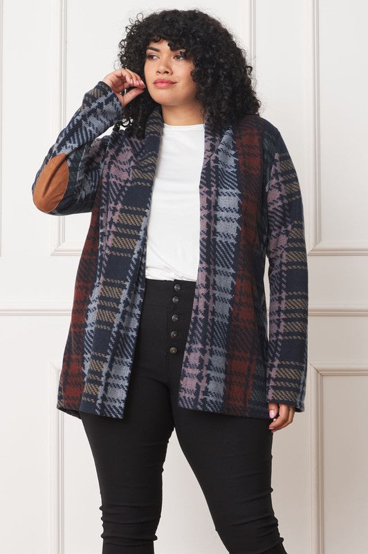 Plus Multi Color Plaid Elbow Patch Cardigan – Frale Fashion Style